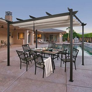 10'x13' Outdoor Retractable Pergola Non-Rust Aluminum Patio Pergola Shelter with Sun Shade Canopy for Garden, Deck, Backyard, Beige