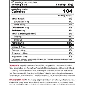 Metabolic Nutrition Whey Protein Isolate ISO PWDR Strawberry Cream, 3.04lb, 23 Servings, 26g Protein, Fast Digesting, Zero Carbs, Delicious Flavor, Very Low Carbs & Fat, Zero Lactose