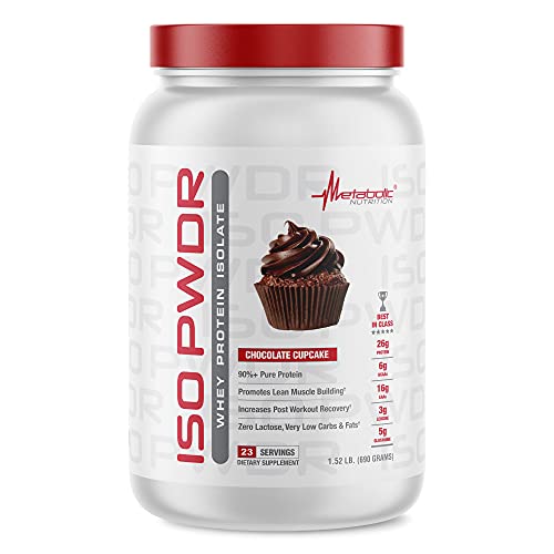 Metabolic Nutrition Whey Protein Isolate ISO PWDR Chocolate Cupcake, 1.54lb, 23 Servings, 26g Protein, Fast Digesting, Zero Carbs, Delicious Flavor, Very Low Carbs & Fat, Zero Lactose