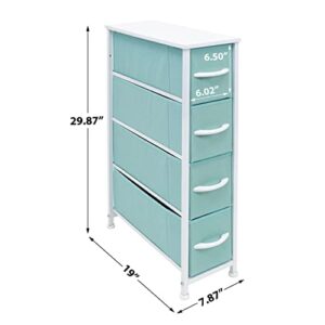 Sorbus Kids Narrow Dresser with 4 Drawers - Vertical Slim Storage Chest of Drawers with Steel Frame, Wood Top & Easy Pull Fabric Bins for Small Spaces, Closets, Bedroom, Bathroom & Laundry