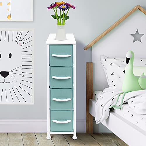 Sorbus Kids Narrow Dresser with 4 Drawers - Vertical Slim Storage Chest of Drawers with Steel Frame, Wood Top & Easy Pull Fabric Bins for Small Spaces, Closets, Bedroom, Bathroom & Laundry