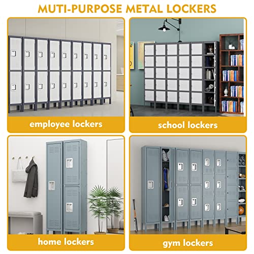 MIIIKO Employee Lockers, Metal Cabinet 3 Doors, Gym Locker with Hooks, 3 Tier Shelves Storage Locker Organizer for School Kids, Home Office Bedroom