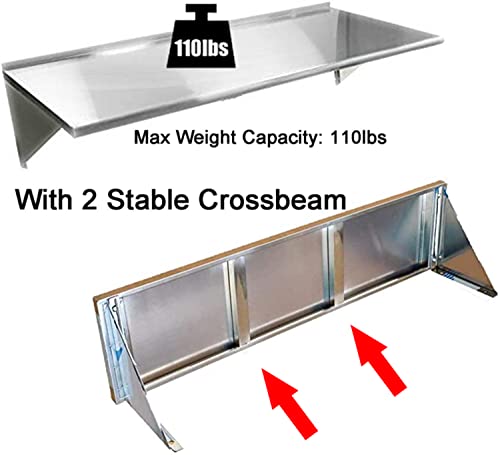 tonchean Metal Wall Shelf 48x12 Inch Stainless Steel Wall Mount Shelf Restaurant Commercial Kitchen Shelves Heavy Duty Shelving for Kitchen