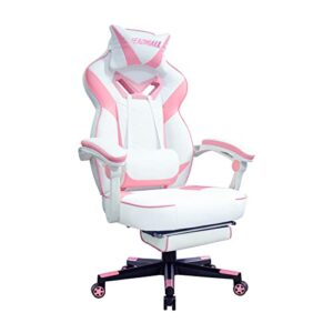 headmall pink gaming chair with footrest ergonomic oversized manufactured by listed company,video game chairs with lumbar and head pillow, for adults teens secret lab pink&white