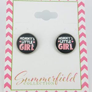 Stainless Steel Mommy's Little Girl Print Glass Stud Earrings 12mm