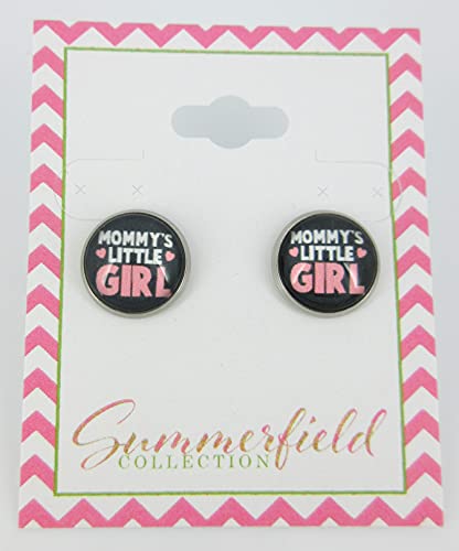 Stainless Steel Mommy's Little Girl Print Glass Stud Earrings 12mm