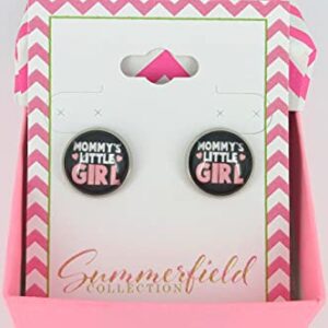 Stainless Steel Mommy's Little Girl Print Glass Stud Earrings 12mm