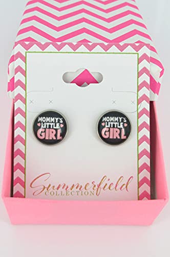 Stainless Steel Mommy's Little Girl Print Glass Stud Earrings 12mm