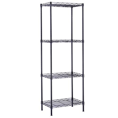 Volowoo 4-Tier Wire Shelving Unit,4 Shelves Unit Metal Storage Rack Durable Organizer Perfect for Pantry Closet Kitchen Laundry Organization,Black