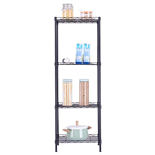 Volowoo 4-Tier Wire Shelving Unit,4 Shelves Unit Metal Storage Rack Durable Organizer Perfect for Pantry Closet Kitchen Laundry Organization,Black