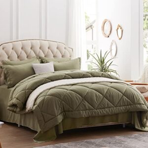 nexhome bed in a bag comforter sets queen green all season down alternative comforter soft microfiber dobby stripe 7 pieces-1 comforter 2 pillow shams 2 pillowcases 1 flat sheet 1 fitted sheet