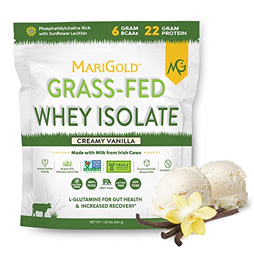 MariGold Grass-fed Whey Isolate Protein Powder - Creamy Vanilla Flavor - 1 Lb Bag | 100% Pure, Cold-Processed, Micro-Filtered, Undenatured, Non-GMO, rBGH Free, Soy Free, Gluten Free, Lactose Free