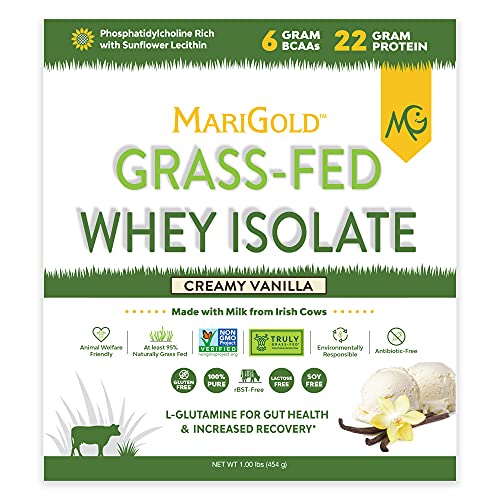 MariGold Grass-fed Whey Isolate Protein Powder - Creamy Vanilla Flavor - 1 Lb Bag | 100% Pure, Cold-Processed, Micro-Filtered, Undenatured, Non-GMO, rBGH Free, Soy Free, Gluten Free, Lactose Free