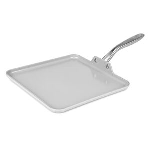 techef - ceraterra ceramic nonstick square griddle pan (ptfe and pfoa free ceramic exterior & interior), oven & dishwasher safe, made in korea, grey/silver (griddle pan)