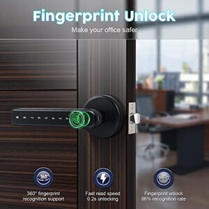 IRONZON Fingerprint Door Lock Door Knob with Keypad Keyless Entry Door Lock with Handle for Home Hotel Office Apartment Bedroom Black(F190)