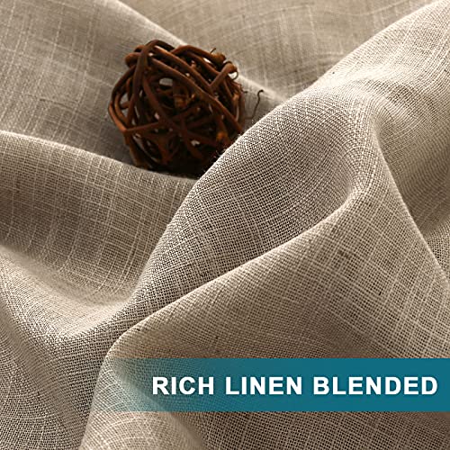 Linen Curtains 108 Inch Natural Linen Semi Sheer Curtains Tab Top Light Filtering Panels Burlap Linen Textured Curtains for Living Room Window Treatment Drapes, Privacy Added, 2 Panels, Angora