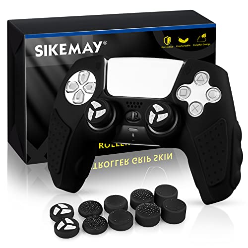 SIKEMAY PS5 Controller Cover Skin Case, Directly Applicable for PS5 Charger, Anti-Slip Sweatproof Silicone Protective for Playstation 5 Dualsense Controller with Thumb Grips Caps x 10 (Black)