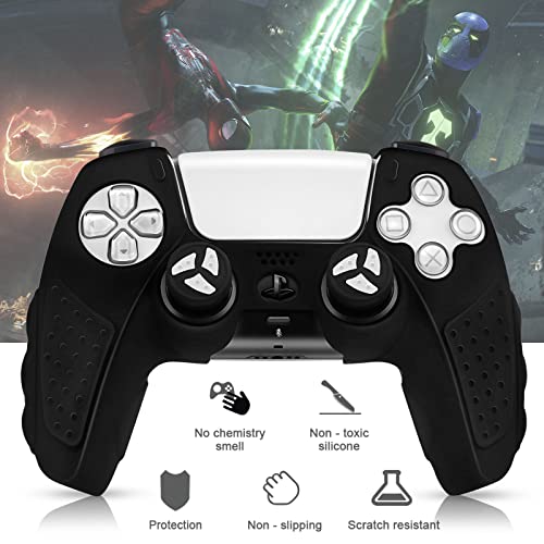 SIKEMAY PS5 Controller Cover Skin Case, Directly Applicable for PS5 Charger, Anti-Slip Sweatproof Silicone Protective for Playstation 5 Dualsense Controller with Thumb Grips Caps x 10 (Black)