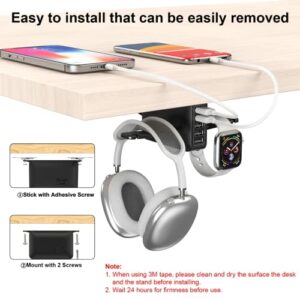 PC Gaming Headphone Headset Holder Hanger Hook Stand, HORUMP Dual Headphone Stand Under Desk with 5 Ports USB Charging Station, Suitable for Gamer Earphone Accessories as Boyfriend, Son, Husband Gifts