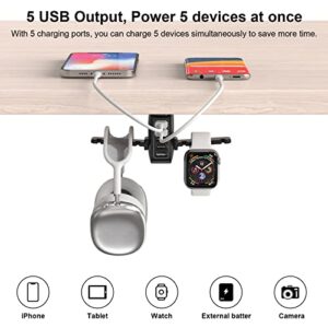 PC Gaming Headphone Headset Holder Hanger Hook Stand, HORUMP Dual Headphone Stand Under Desk with 5 Ports USB Charging Station, Suitable for Gamer Earphone Accessories as Boyfriend, Son, Husband Gifts