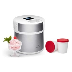 chefwave elado 2 qt automatic frozen yogurt, sorbet, gelato, ice cream maker includes 2 pack reusable freezer storage containers 1 qt capacity, recipe book, lcd digital display, adjustable churn time