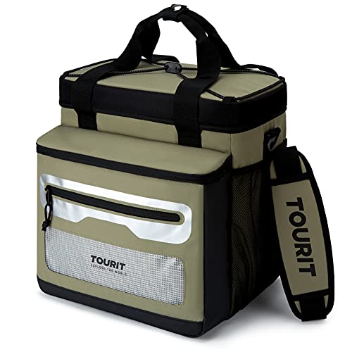 TOURIT Soft Cooler Bag 40 Can Large Collapsible Soft Sided Cooler 33L Beach Portable Cooler Ice Chest Insulated for Picnic, Beach, Trip, Khaki