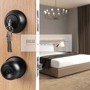 Exterior Door Knobs Exterior Door Lock Set with Deadbolt, Single Cylinder Deadbolt Door Locks with Keys, Keyed Alike,Matte Black Door Knob and Deadbolt(1Pack)