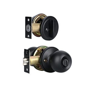 Exterior Door Knobs Exterior Door Lock Set with Deadbolt, Single Cylinder Deadbolt Door Locks with Keys, Keyed Alike,Matte Black Door Knob and Deadbolt(1Pack)