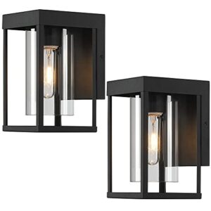 LAMPRESSION 2-Pack Black Outdoor Wall Light Fixtures, Exterior Waterproof Wall Lantern Sconce, 9" H Outdoor Porch Light Wall Mount with Clear Glass Shade