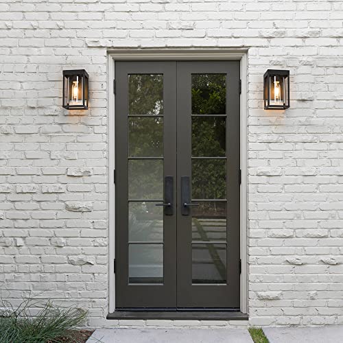 LAMPRESSION 2-Pack Black Outdoor Wall Light Fixtures, Exterior Waterproof Wall Lantern Sconce, 9" H Outdoor Porch Light Wall Mount with Clear Glass Shade