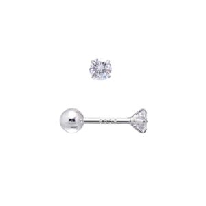 screw back sterling silver cubic zirconia earrings studs 3mm, white diamond color