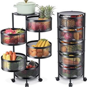 lucklycabin kitchen storage rack-rotating vegetable rack floor-standing multi-layer movable organizer, household shelf for living fruit snack stand (5f, black)