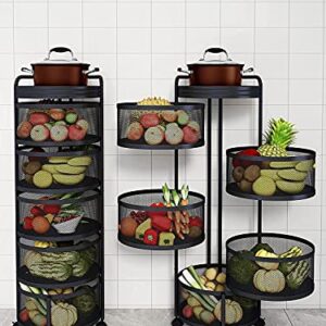 Lucklycabin Kitchen Storage Rack-Rotating Vegetable Rack Floor-Standing Multi-Layer Movable Organizer, Household Shelf for Living Fruit Snack Stand (5F, Black)