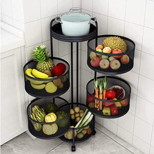 Lucklycabin Kitchen Storage Rack-Rotating Vegetable Rack Floor-Standing Multi-Layer Movable Organizer, Household Shelf for Living Fruit Snack Stand (5F, Black)