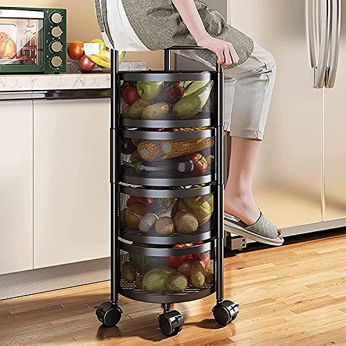 Lucklycabin Kitchen Storage Rack-Rotating Vegetable Rack Floor-Standing Multi-Layer Movable Organizer, Household Shelf for Living Fruit Snack Stand (5F, Black)