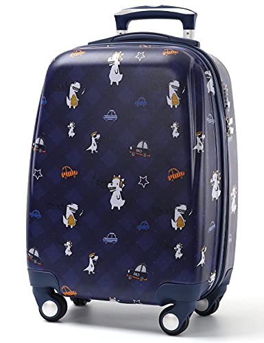 GURHODVO Kids Carry On Luggage Children Rolling Suitcase with 4 Wheels Hardshell Case for Toddler to Travel (dinosaur&car),Gd-kl039