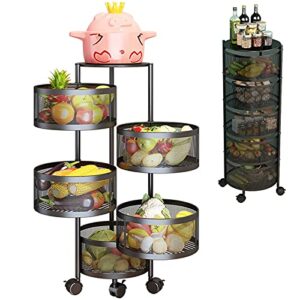 botabay round rotating multi-layer kitchen storage shelf, 5 tier fruit vegetable storage basket, kitchen storage rack floor standing, movable household storage rack for kitchen living room toilet