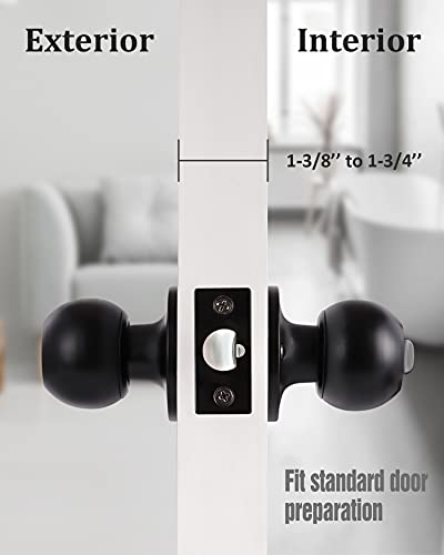 Lanwandeng Matte Black Door Knobs with Lock and Keys, Interior/Exterior Door Knob for Bedroom or Bathroom, Entry Door Lock