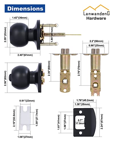 Lanwandeng Matte Black Door Knobs with Lock and Keys, Interior/Exterior Door Knob for Bedroom or Bathroom, Entry Door Lock