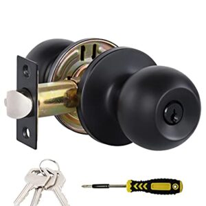 Lanwandeng Matte Black Door Knobs with Lock and Keys, Interior/Exterior Door Knob for Bedroom or Bathroom, Entry Door Lock