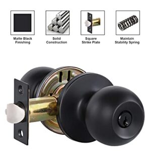 Lanwandeng Matte Black Door Knobs with Lock and Keys, Interior/Exterior Door Knob for Bedroom or Bathroom, Entry Door Lock