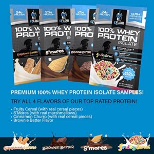 eFlow Nutrition Whey Protein Sample Variety - Isolate Protein Powder Samples, Low Calorie, Fast-digesting, Premium Quality, Travel Packs, Low Carb (4 Pack)