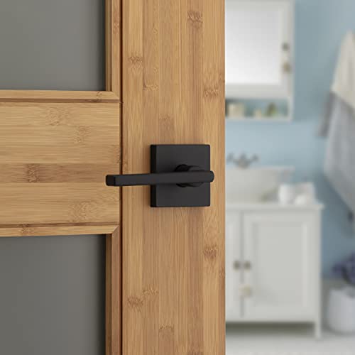 Kwikset Halifax, Door Handle Lever Privacy Door Lock for Bedroom and Bathroom with Microban, Square Rose in Matte Black