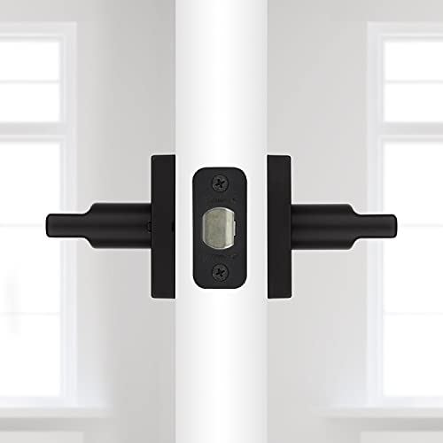 Kwikset Halifax, Door Handle Lever Privacy Door Lock for Bedroom and Bathroom with Microban, Square Rose in Matte Black