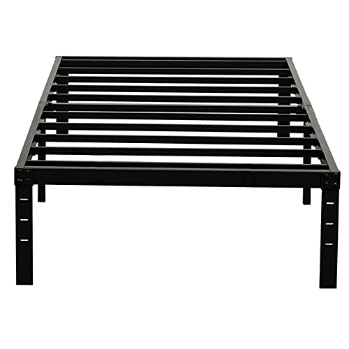 Wulanos Twin Size Bed Frame, 3500lbs Heavy Duty Metal Platform with Steel Slats Support, No Box Spring Needed, 14 inches high Bedframe with Ample Storage, Sturdy and Noise-Free, Black