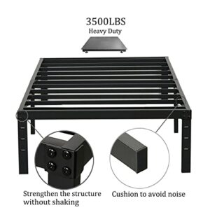 Wulanos Twin Size Bed Frame, 3500lbs Heavy Duty Metal Platform with Steel Slats Support, No Box Spring Needed, 14 inches high Bedframe with Ample Storage, Sturdy and Noise-Free, Black