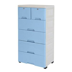 LOYALHEARTDY Bedroom Furniture Cabinet Plastic 6 Drawers with Lock Storage Cabinet with Wheel Small Chest Closet Organizer for Clothes Playroom Hallway Toys (Blue)