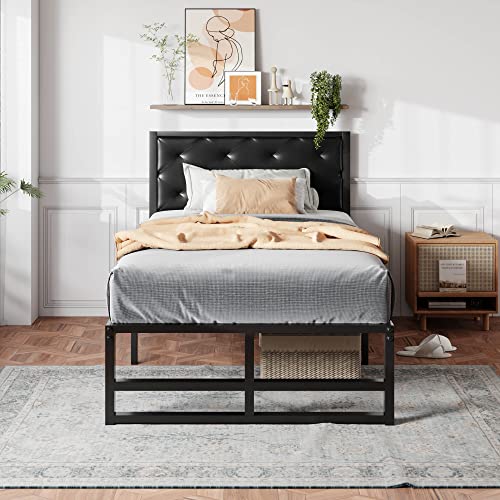 MUTICOR 14'' Metal Platform Twin Bed Frame with Strong Steel Slats Support/Sufficient Storage Space/Mattress Foundation/No Box Spring Needed/Easy Assembly