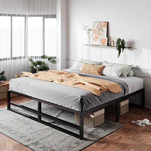 MUTICOR 14'' Metal Platform King Bed Frame with Strong Steel Slats Support/Sufficient Storage Space/Mattress Foundation/No Box Spring Needed/Easy Assembly