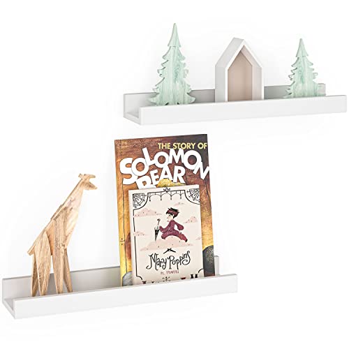 Ballucci Floating Wall Shelves Set of 2, Picture Ledge Wooden Shelves for Nursery, Living Room, Bedroom, Bathroom, Kitchen, Office; 18 Inch - White